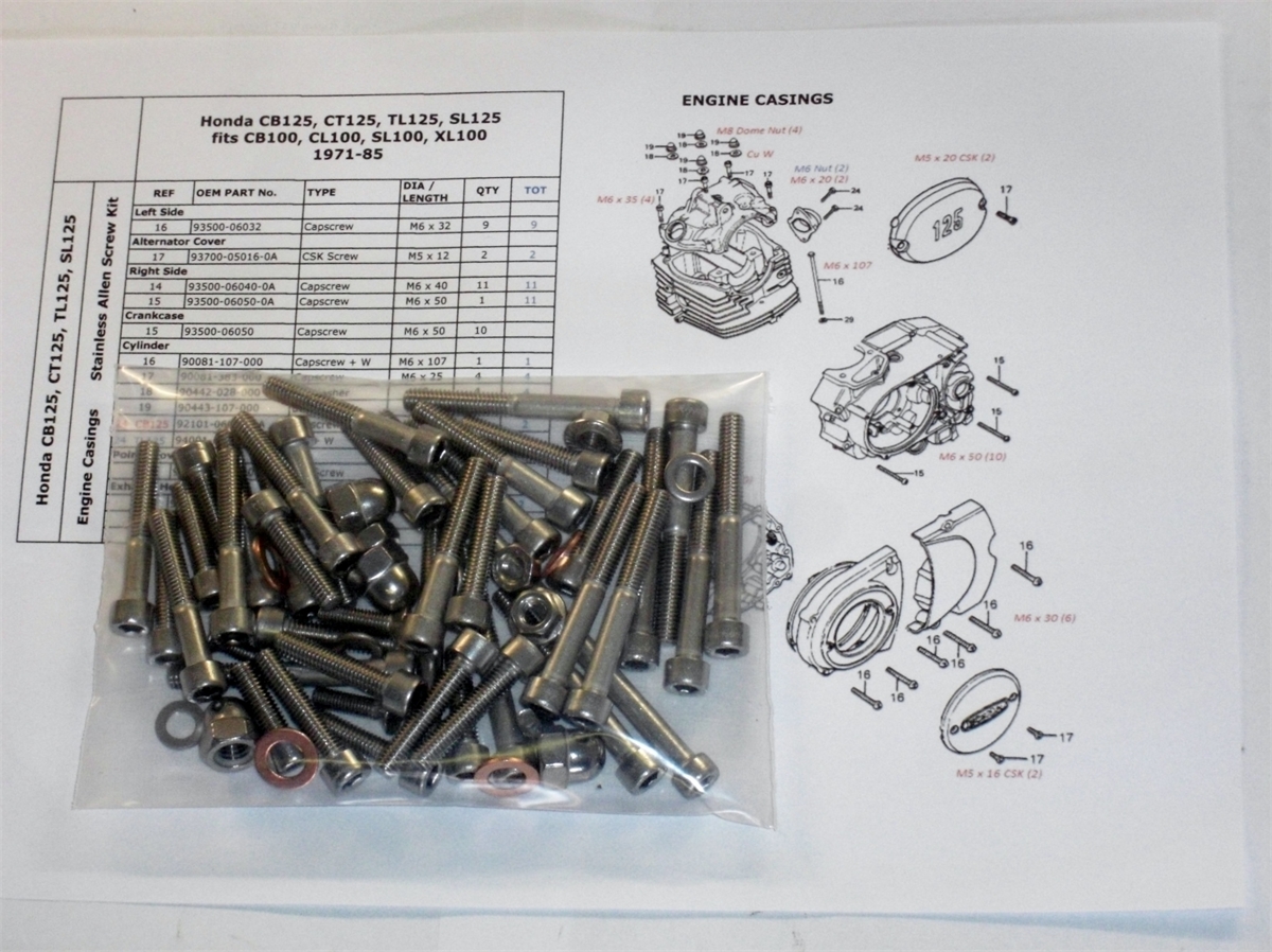 Honda CB125, CB100, CT125 Engine Covers Stainless Allen Screw Kit ...