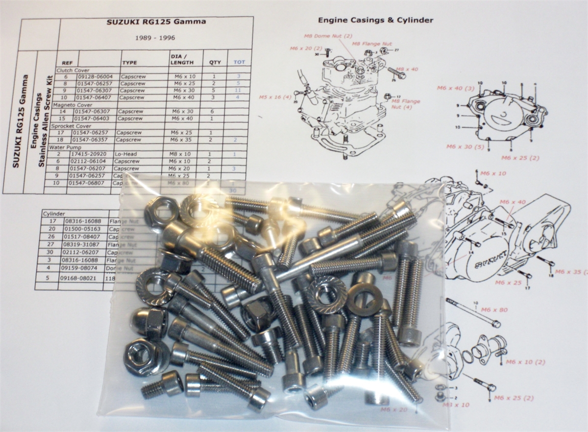 Suzuki RG125 Gamma 1984-96 Engine Stainless Allen Screw kit - Stig ...